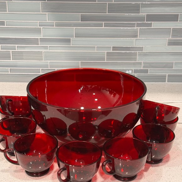 Abbie's Anchor | Dining | Vintage Anchor Glass Hocking Royal Ruby Punch ...